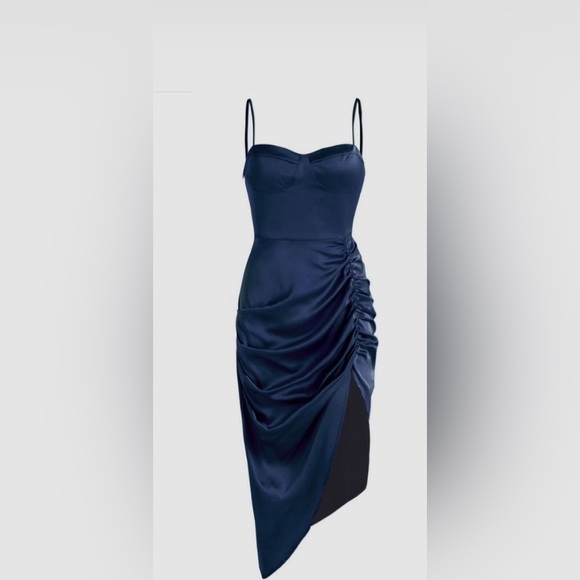 Cider | Dresses | Navy Blue Satin Dress | Poshmark